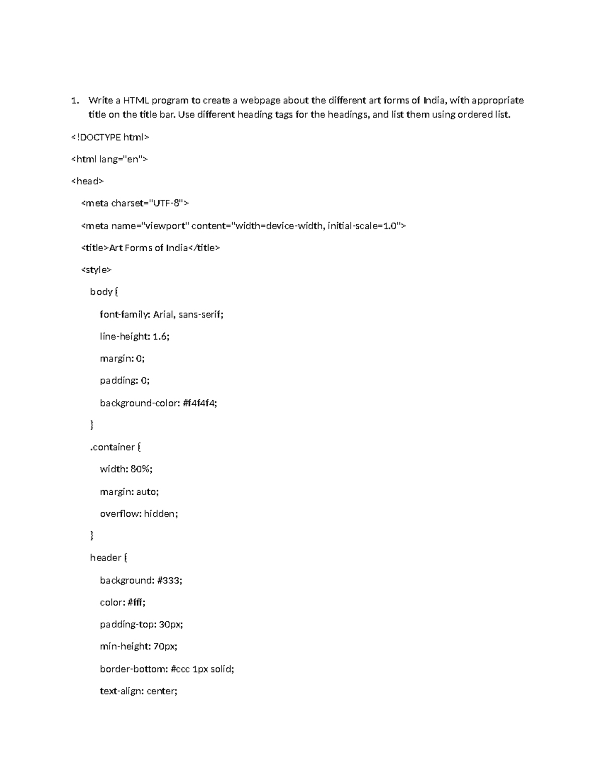 HTML Lab - Practical: Exploring Art Forms, Sections, and Image Maps ...