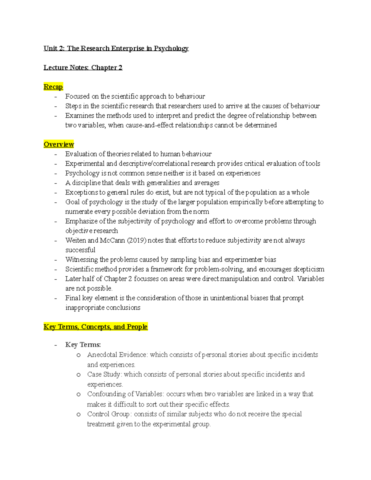 Unit 2 Lecture Notes: The Research Enterprise in Psychology - Studocu