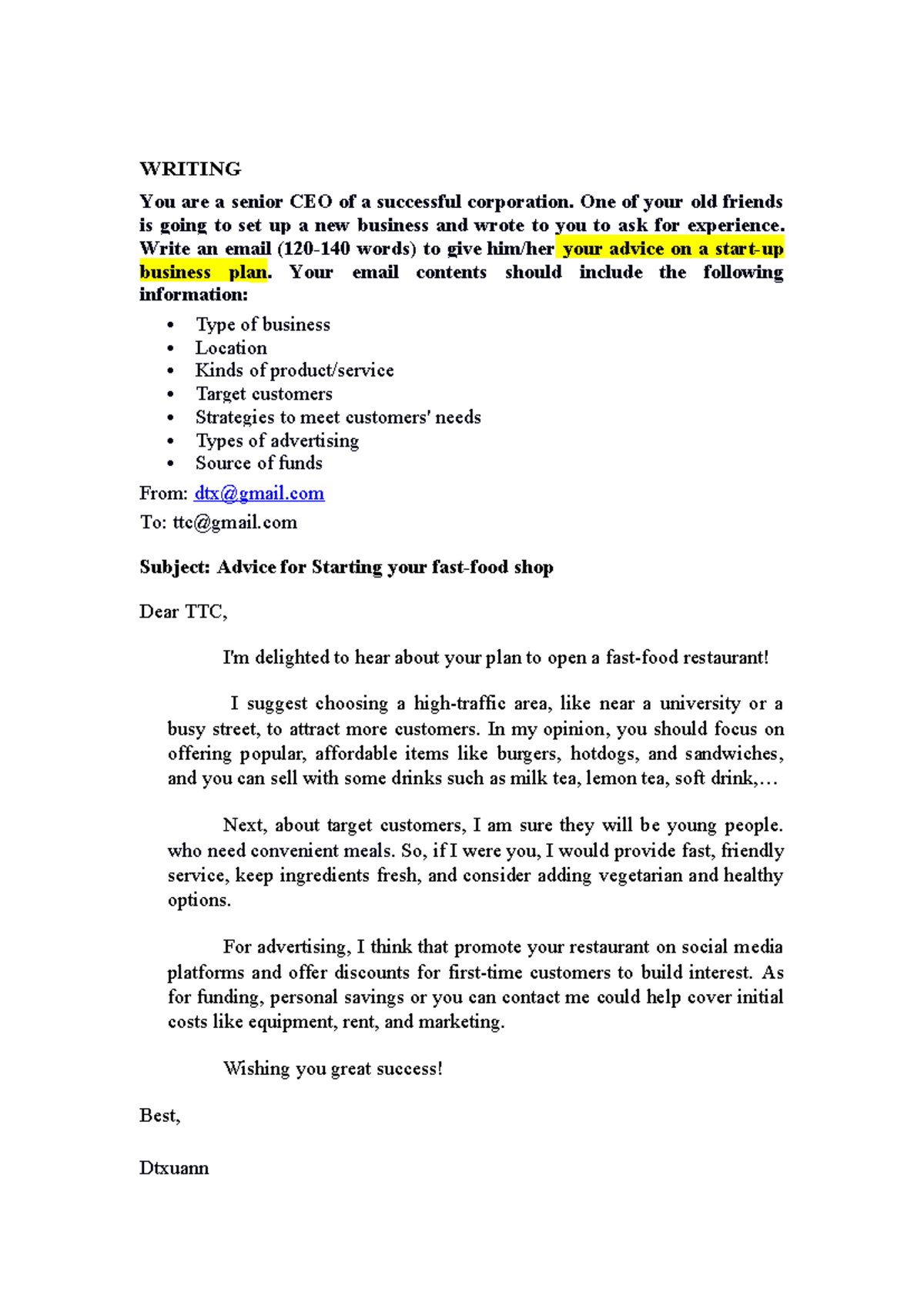 UNIT 8: Business Plan Advice - Speaking & Writing Skills - Studocu