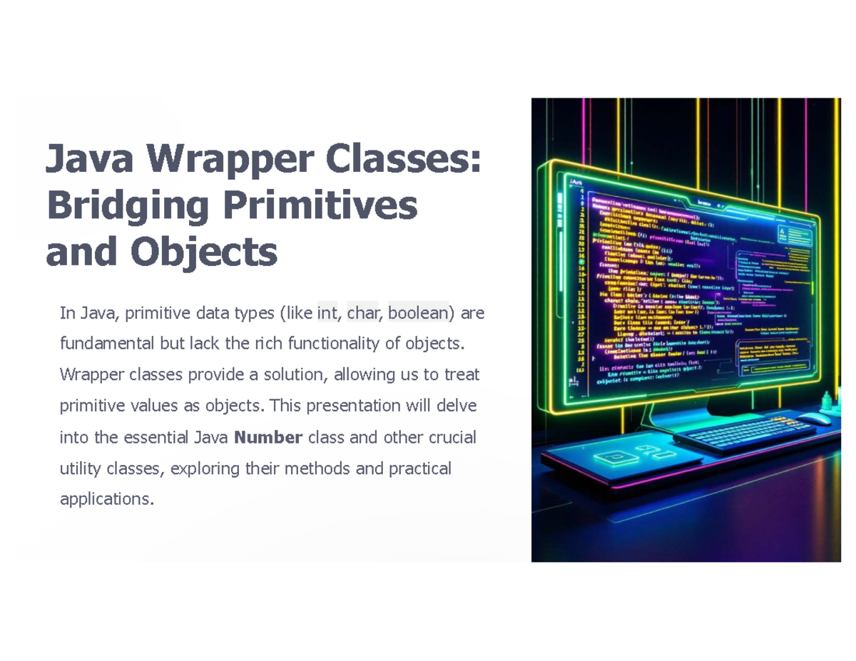 Java Wrapper Classes & Number Class Overview: Com Prog 2 Topic-2 - Studocu