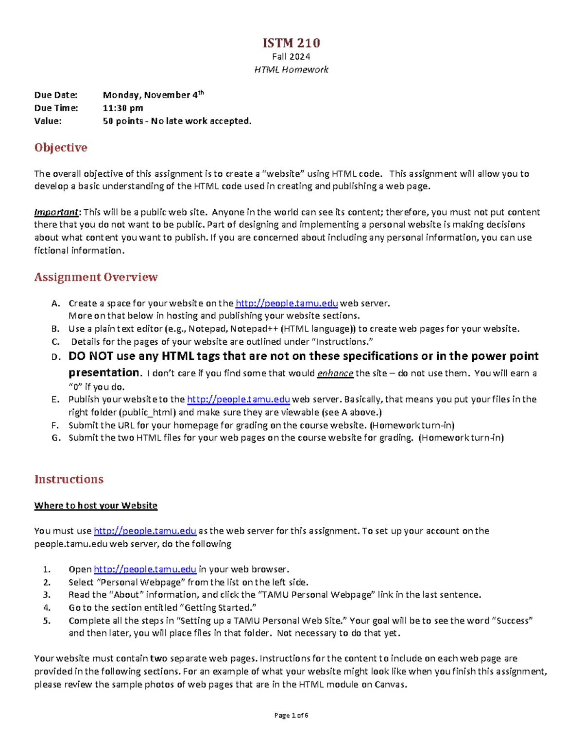 HTML Homework Fall 2024-1 - ISTM 210 Fall 2024 HTML Homework Due Date ...