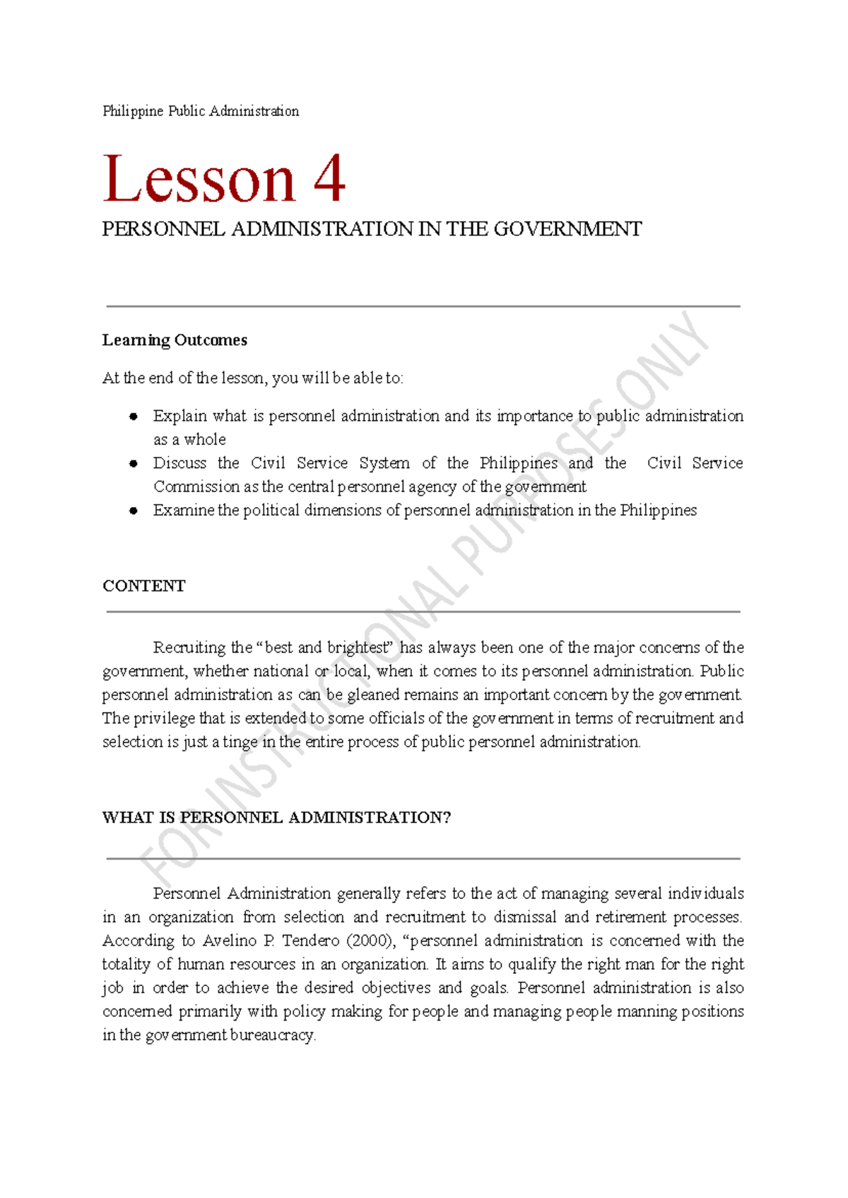 Philippine Public Administration Lesson 4: Personnel Administration ...