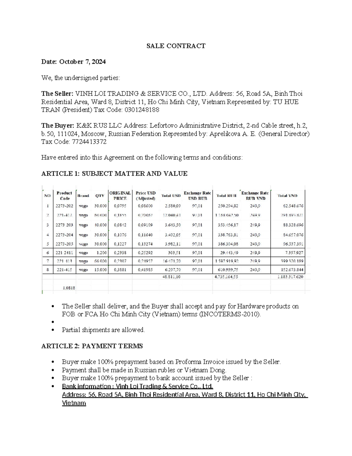 Russia Contract Draft - Key Terms and Conditions Overview - Studocu