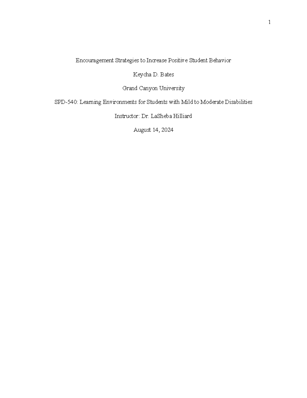 SPD 540 Topic 5 Encouragement Strategies to Increase Postive Student ...