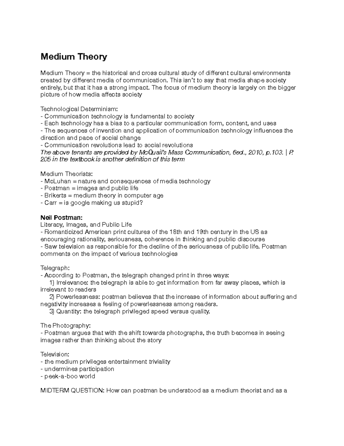 Lecture Notes: Understanding Medium Theory and Technological ...