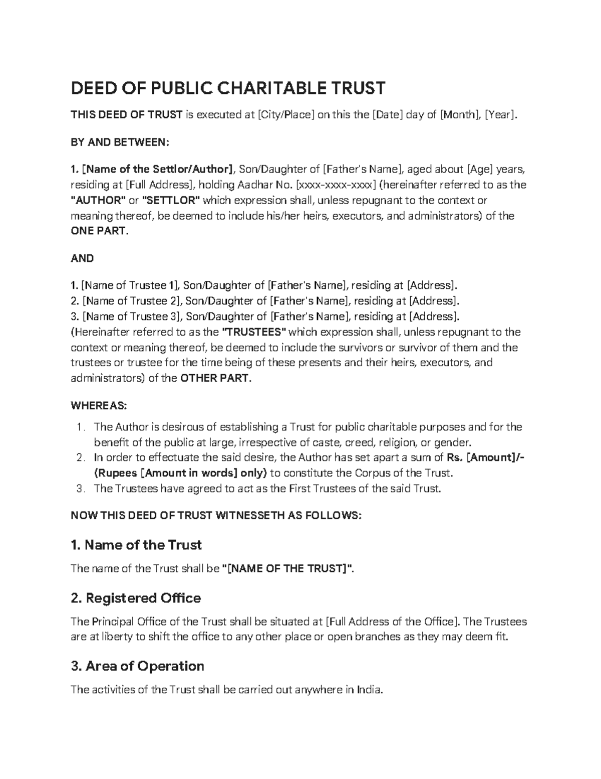 Charitable Trust Deed Sample Document - Studocu