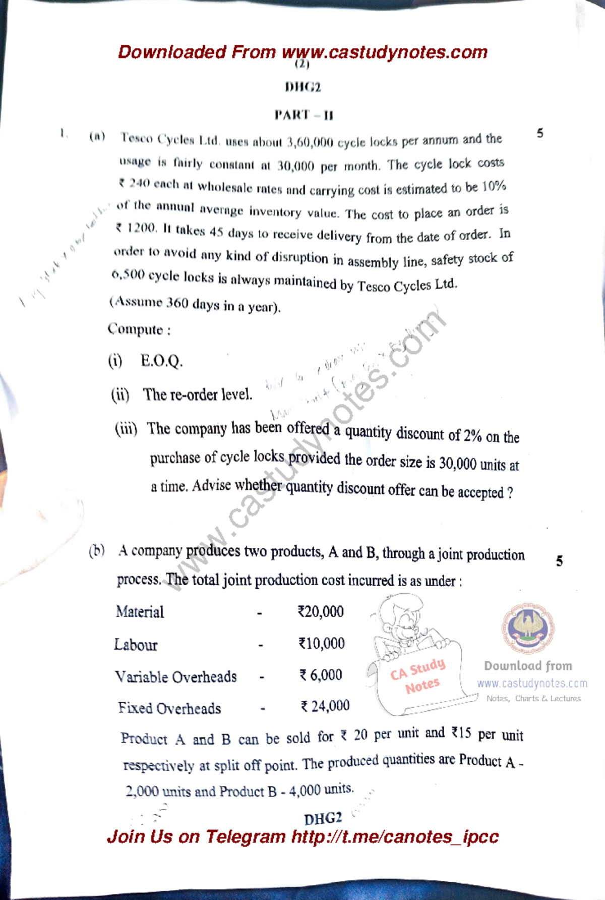 CA Inter Costing QP May 2024 castudynotes com - (0) Tesco Cycles Ld ...