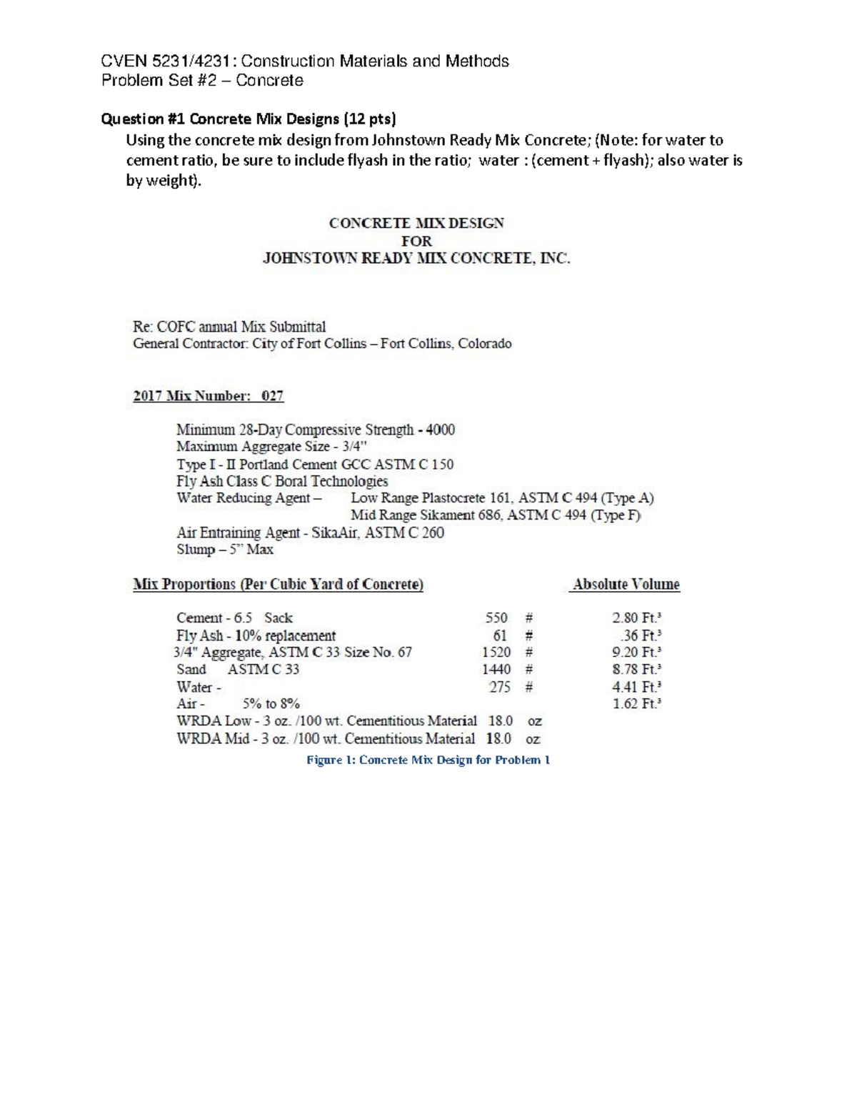 Problem Set 2 ( materials and methods) - Problem Set #2 – Concrete Question #1 Concrete Mix ...