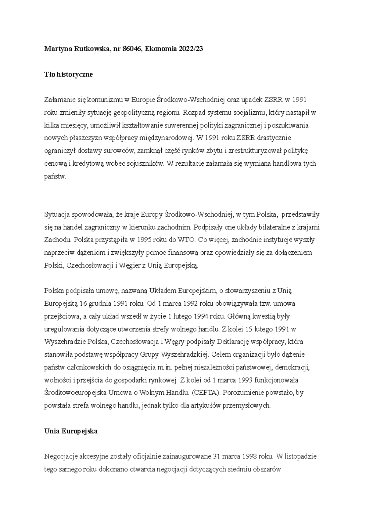 Warunki akcesji Polski do Unii Europejskiej - Martyna Rutkowska, nr ...