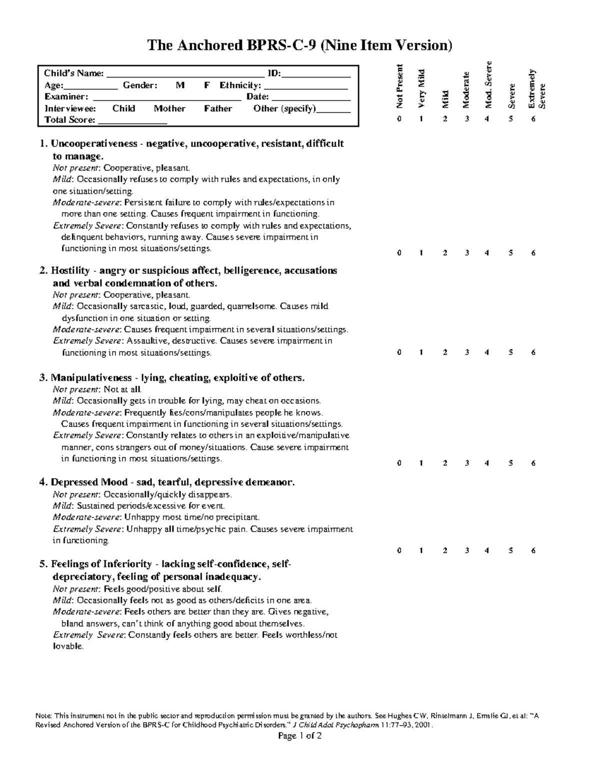 BPRS-C: Brief Psychiatric Rating Scale for Children Assessment - Studocu