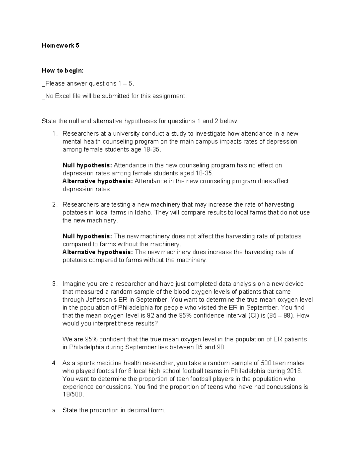 Homework 5: Hypothesis Testing and Confidence Intervals Analysis - Studocu