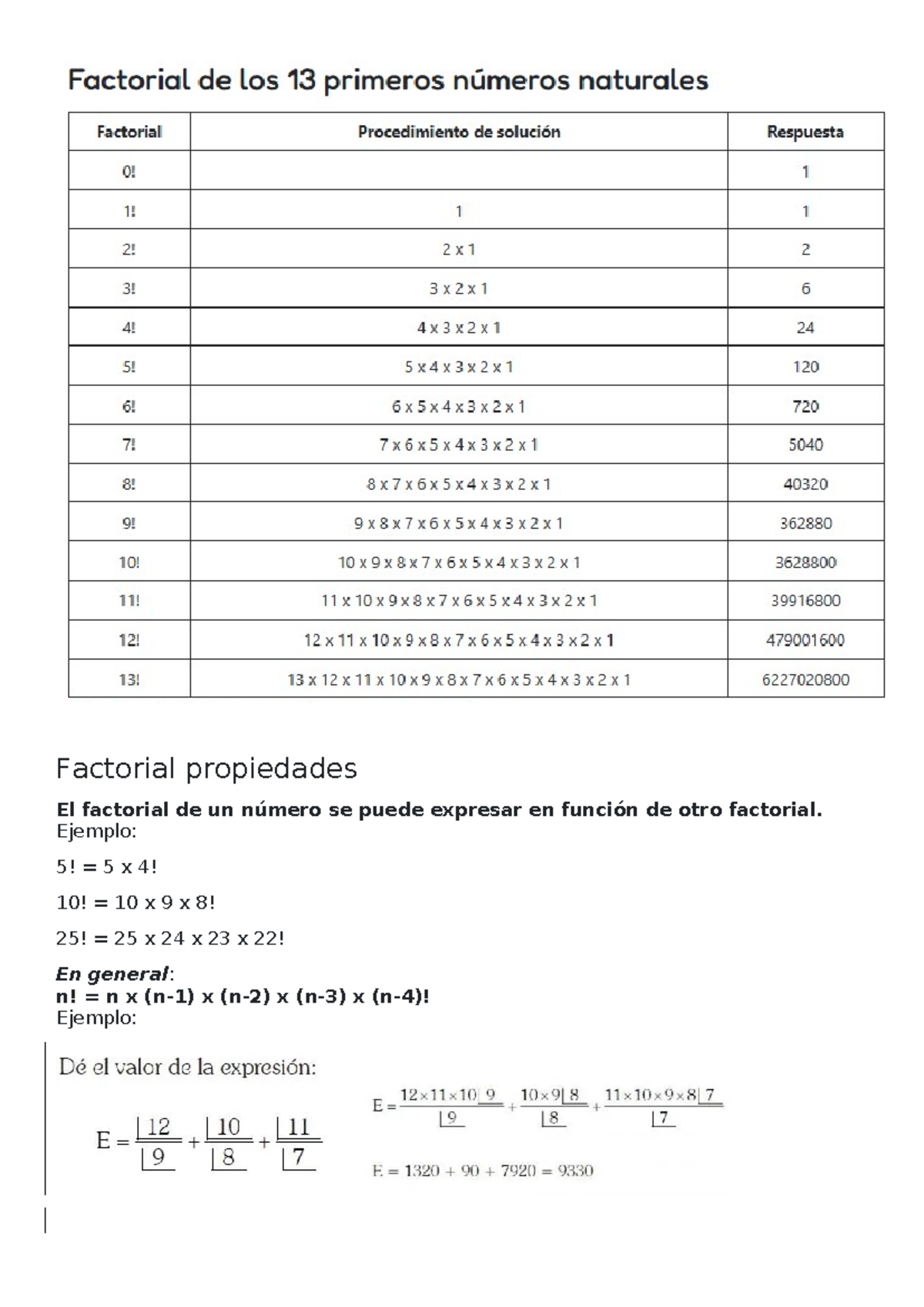 Propiedades del Factorial y Ejercicios Resueltos - Studocu