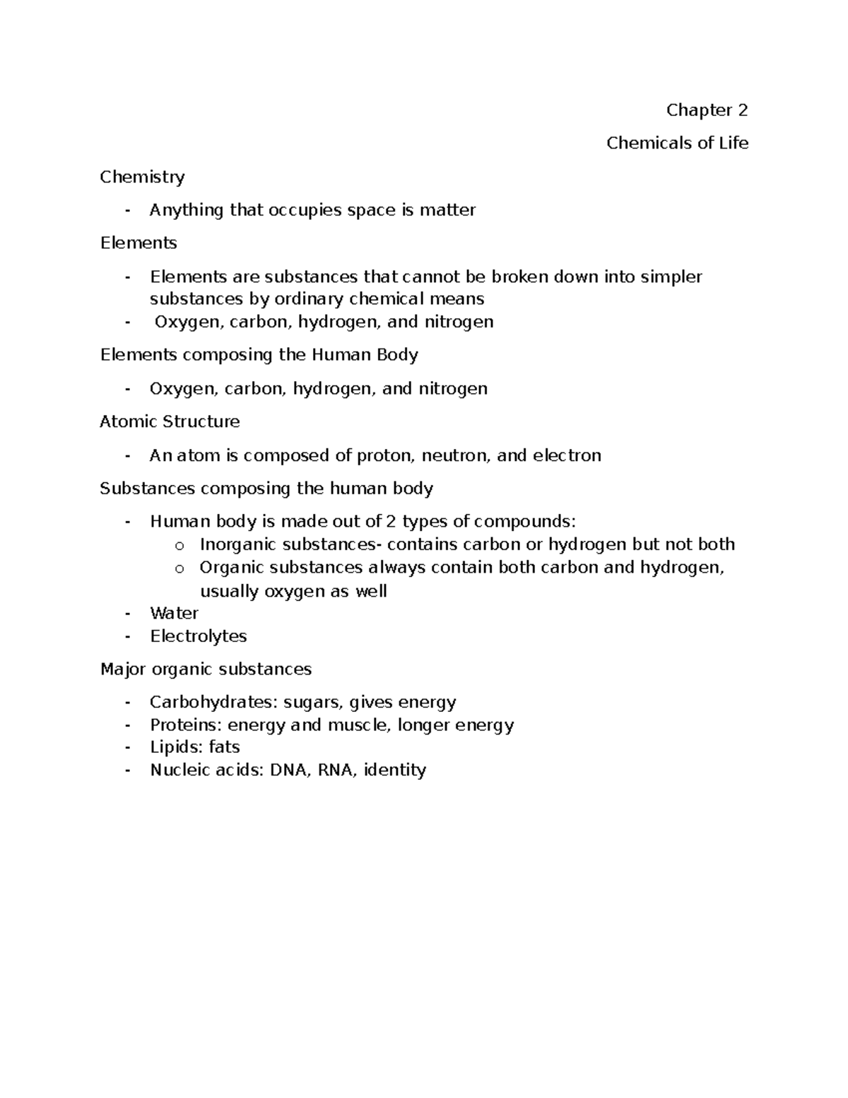 Chemistry 101: Chapter 2 - Chemicals of Life and Human Physiology - Studocu
