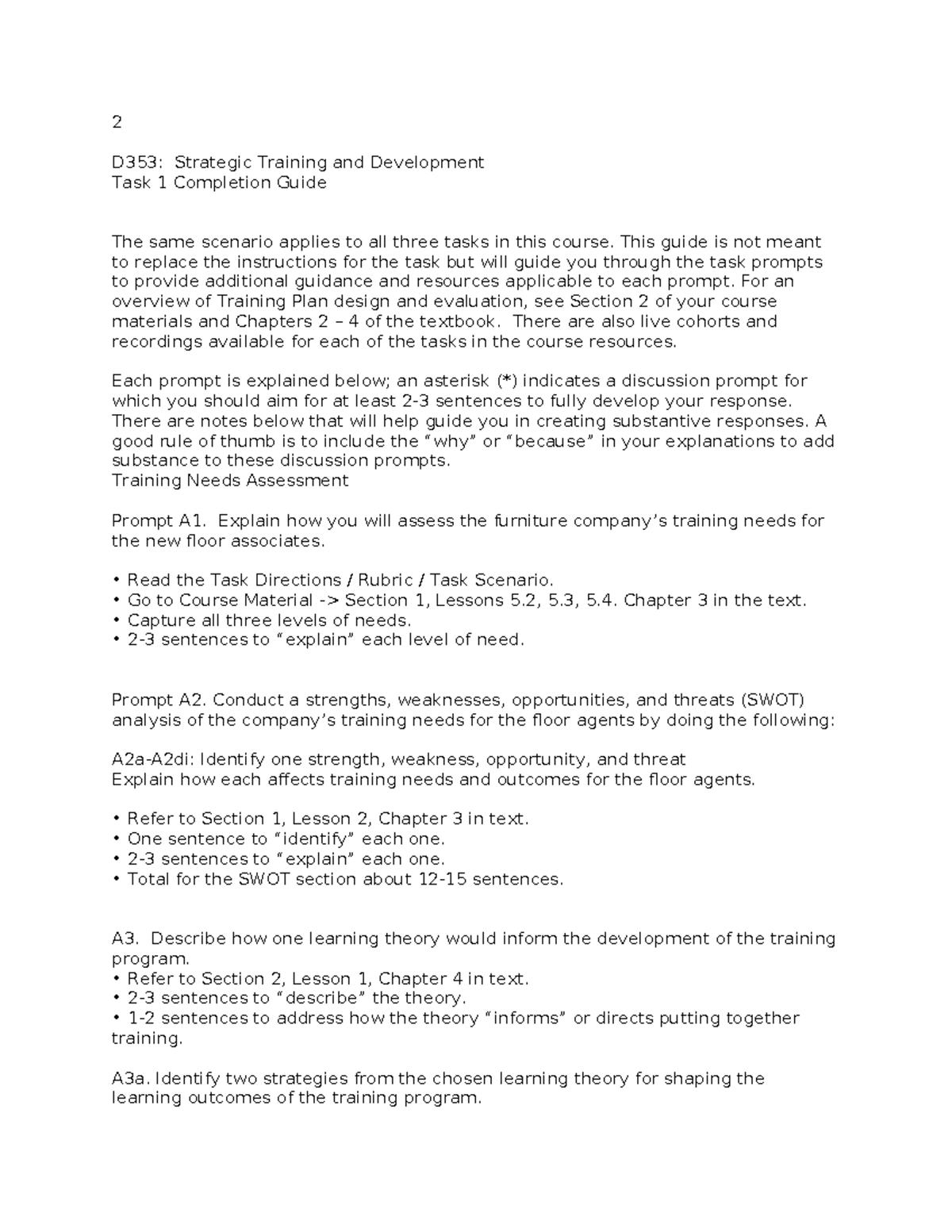 D353: Strategic Training and Development - Task 1 Completion Guide ...