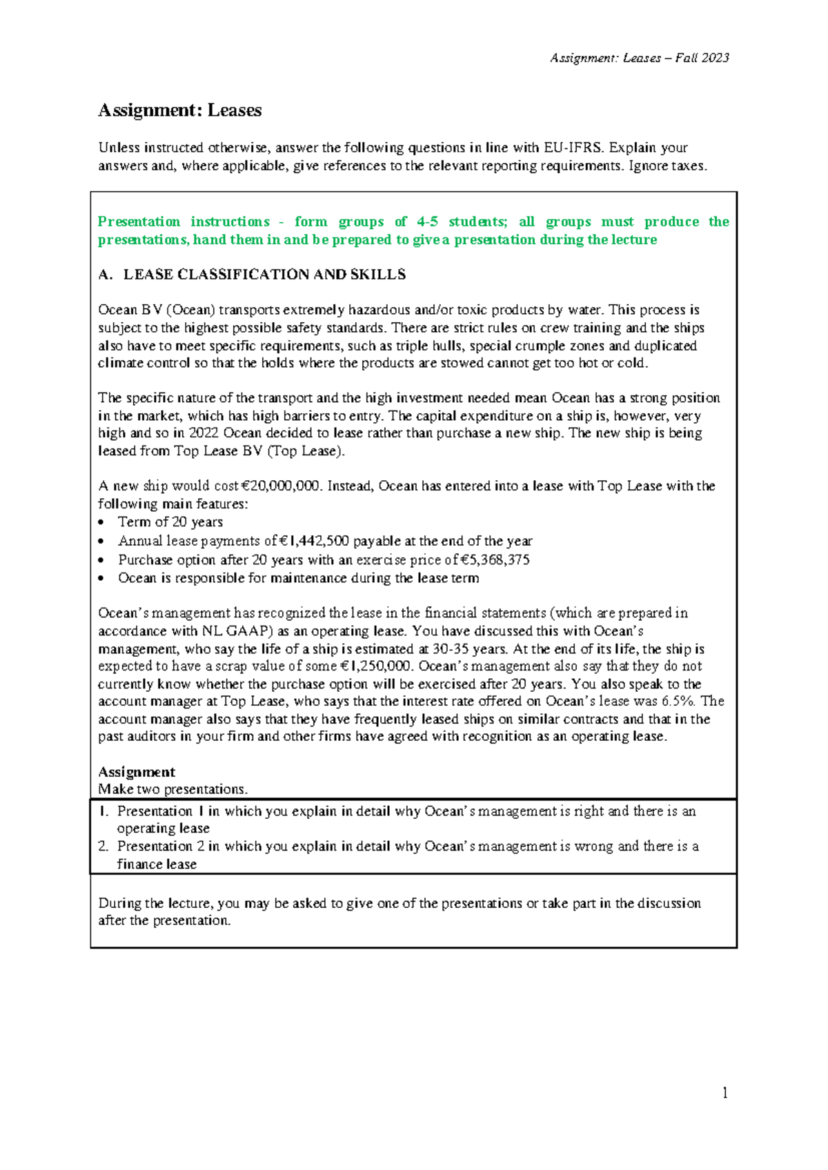Case Study: Leases Analysis NJ23 - Externe Verslaggeving Overview ...