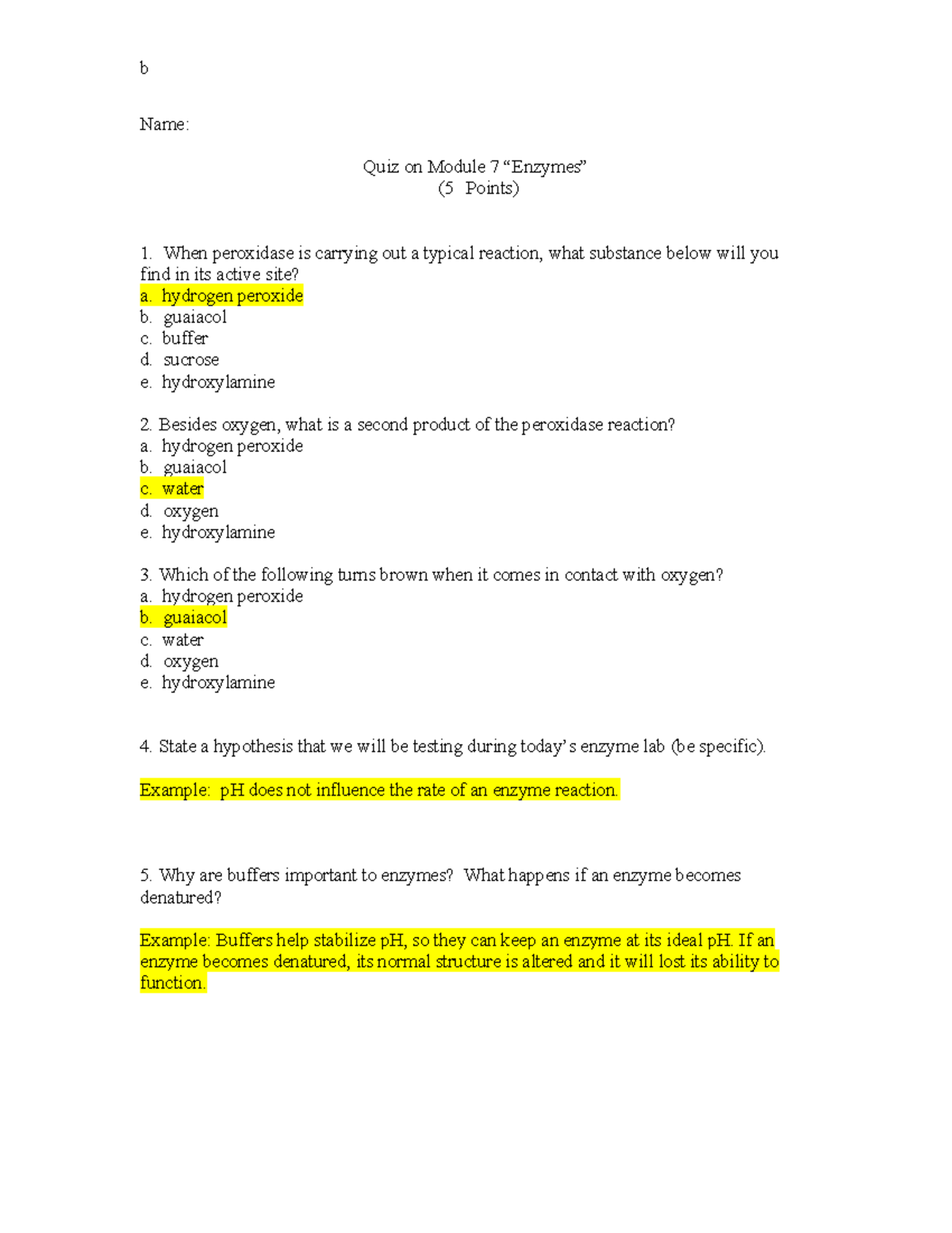 Quiz on Enzymes F21b: Key Questions and Answers - Studocu