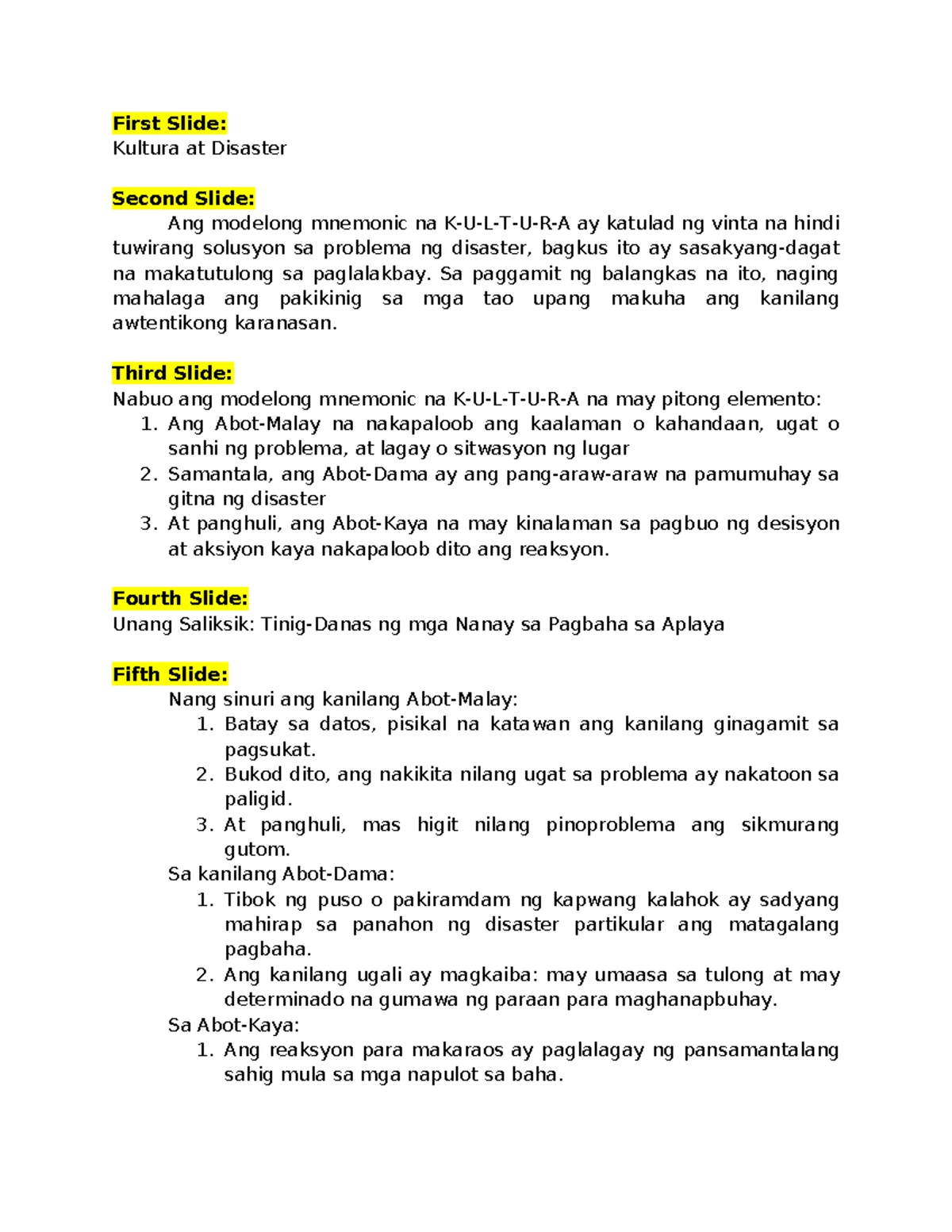MODELONG MNEMONIC SA KULTURA AT DISASTER: ACTIVITY 3 SUMMARY - Studocu