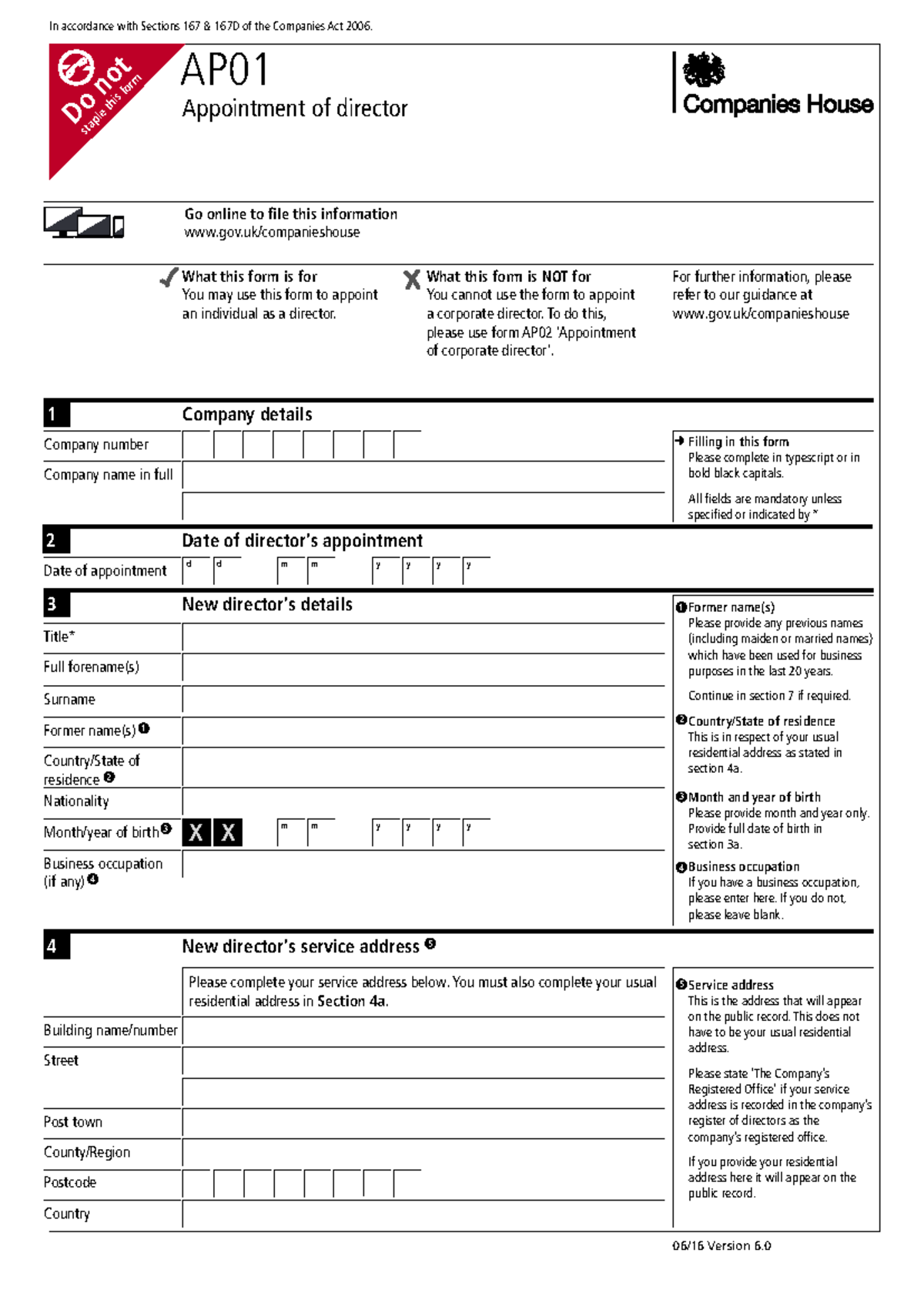 AP01 Appointment of New Director - Form Guidance and Details - Studocu