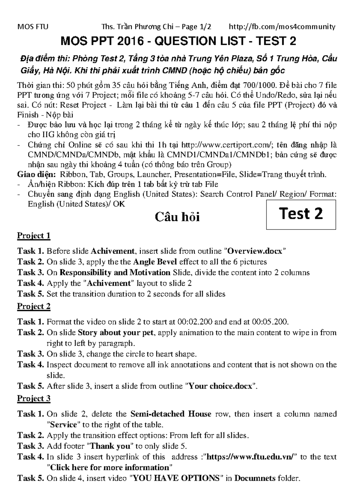 MOS FTU - PPT 2016 Test 2 Question List and Guidelines - Studocu