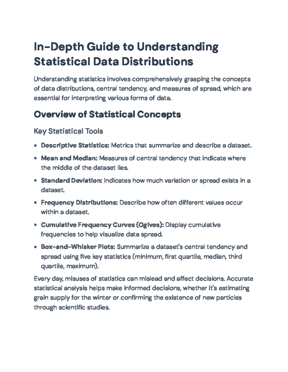 Statistical Data Distributions: Key Concepts and Applications (STAT101 ...