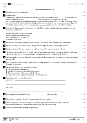 antyk sprawdzian wersja a - Sprawdzian z antyku grupa A Uzupełnij ...