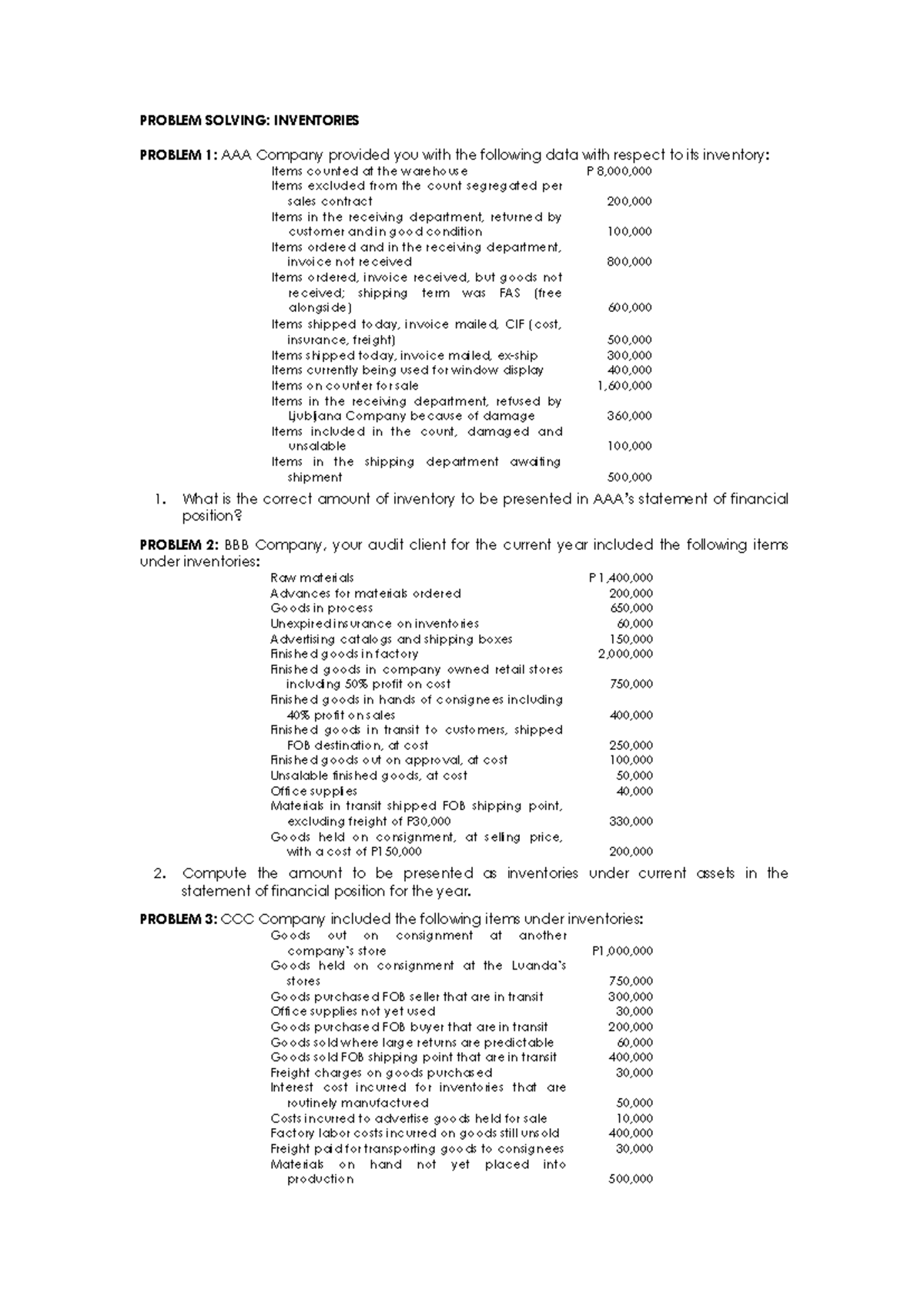 IA Inventory Problem: Comprehensive Exercises on Inventory Assessment ...