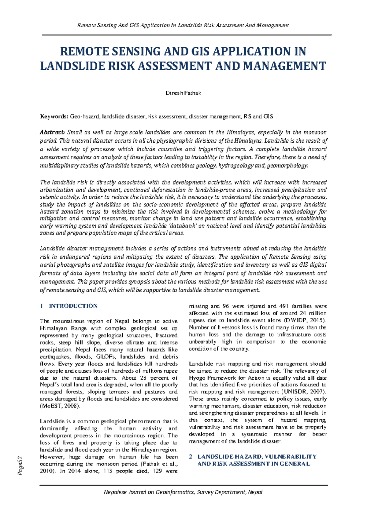 Remote Sensing and GIS in Landslide Risk Management - Studocu