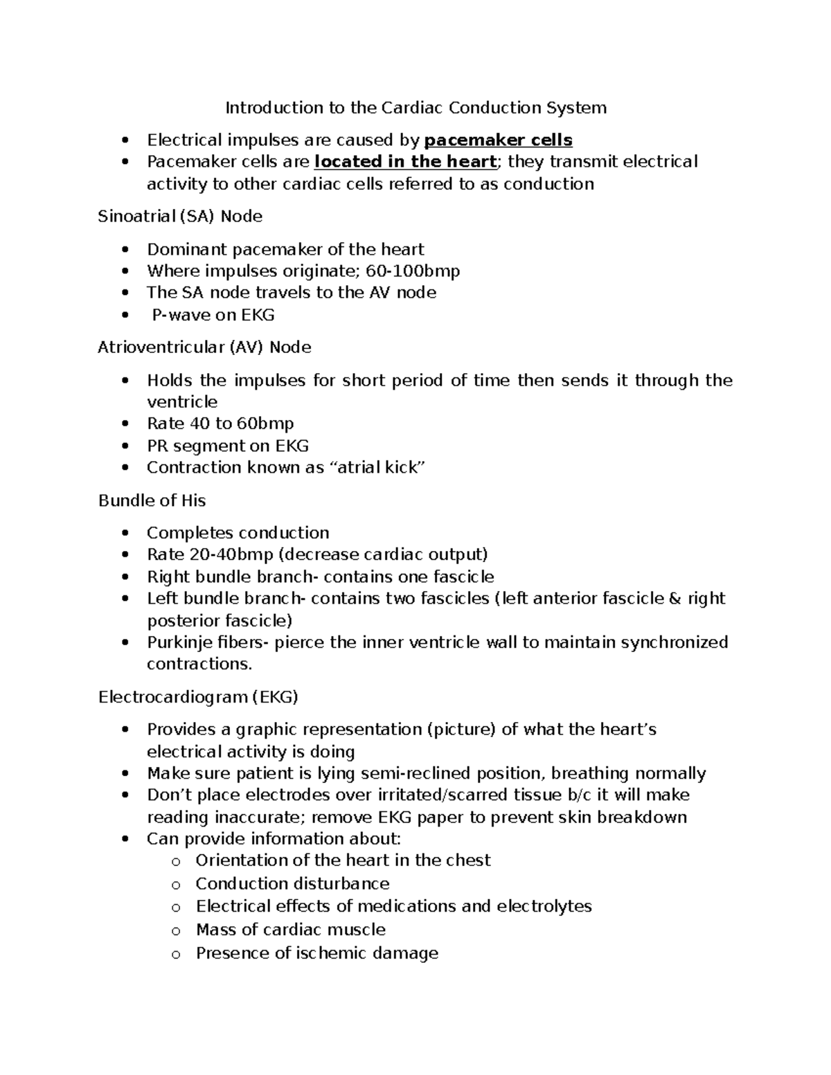 Cardiac Conduction System Overview: Key Concepts & EKG Insights - Studocu