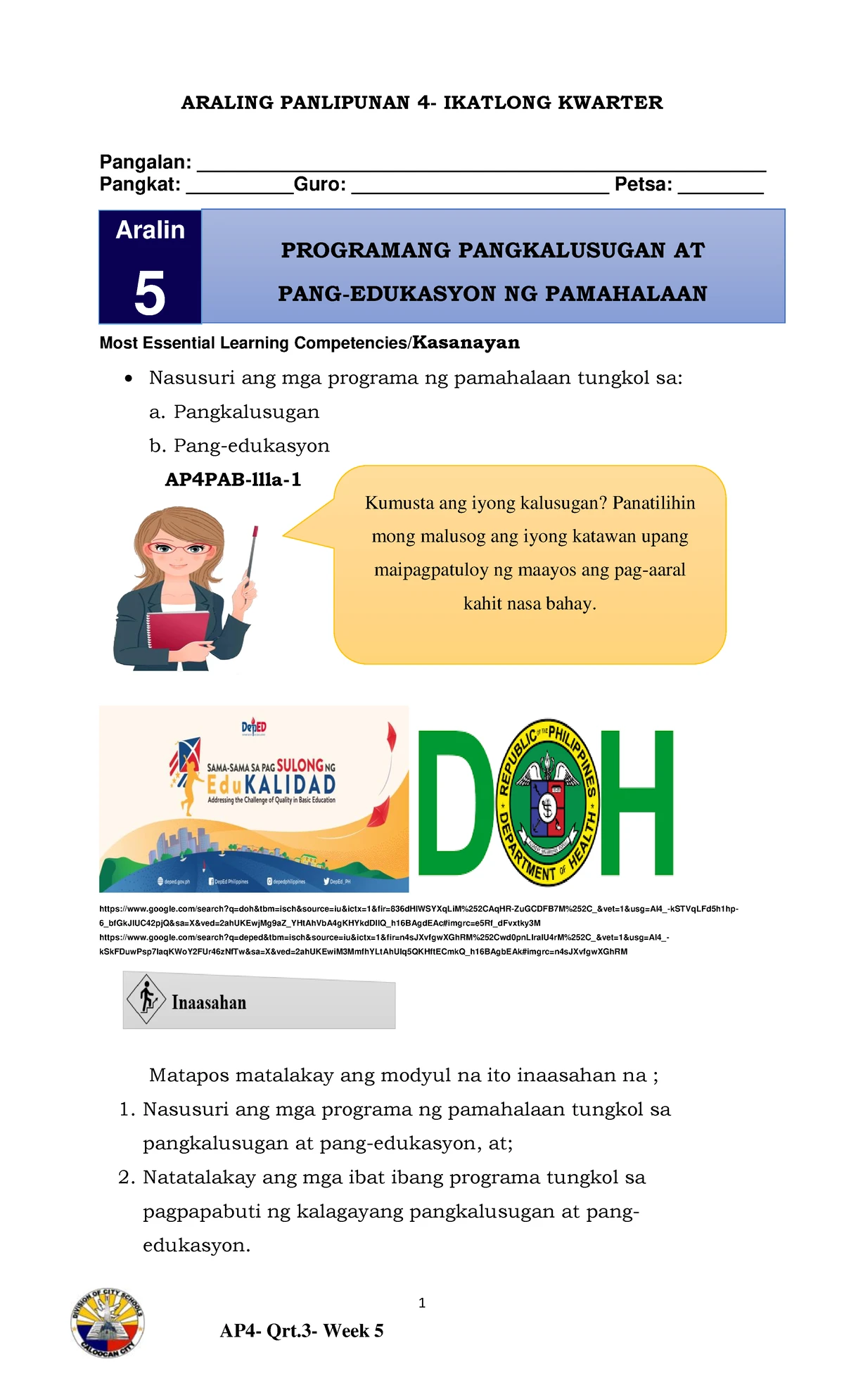 Science 4 Q3 Week 5 - 3 rd QUARTER Module 5 Taking a Straight and Loud Travel With your learning ...