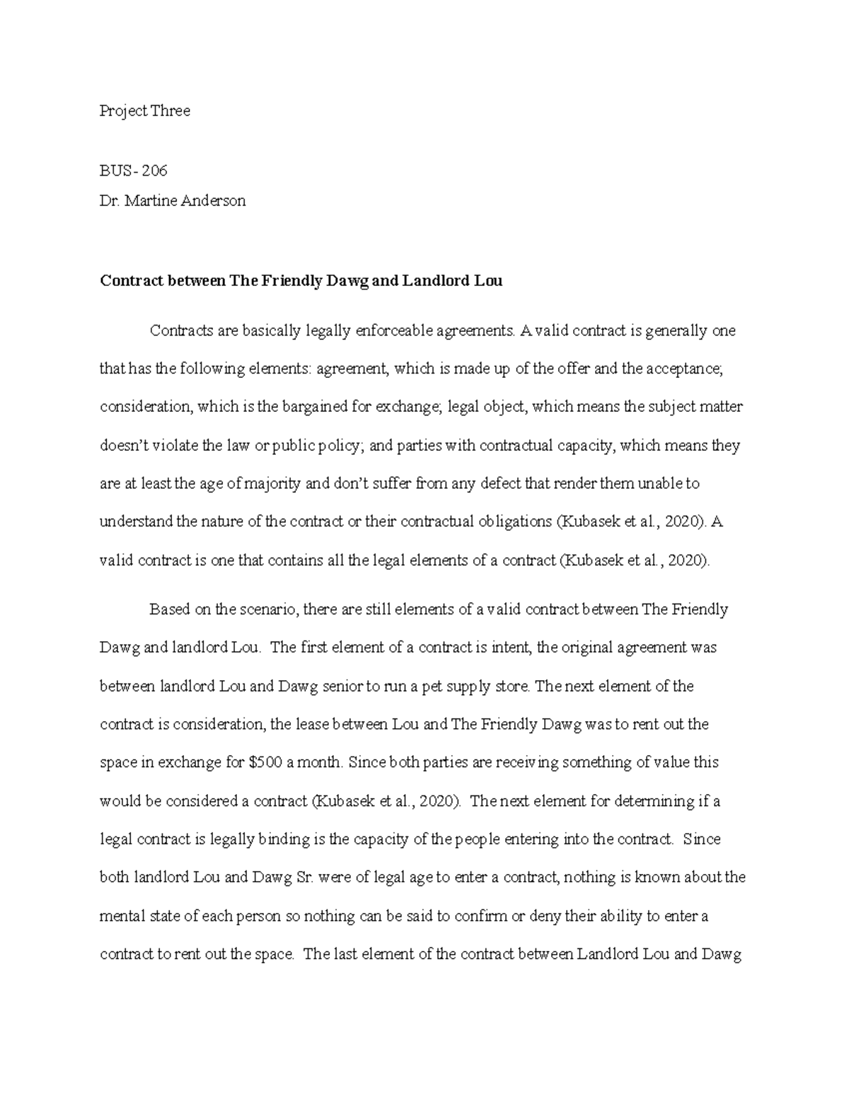 BUS-206: Project Three - Analysis of Contracts & Torts in Business ...