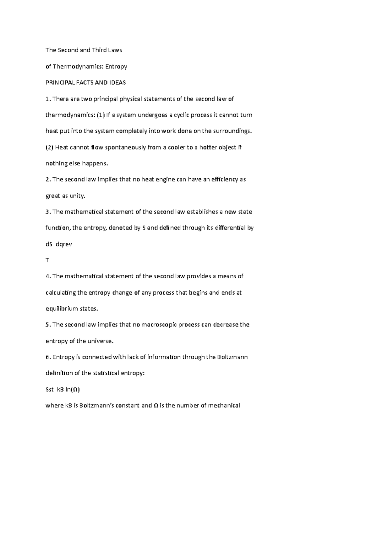 The Second and Third Laws - (2) Heat cannot flow spontaneously from a ...