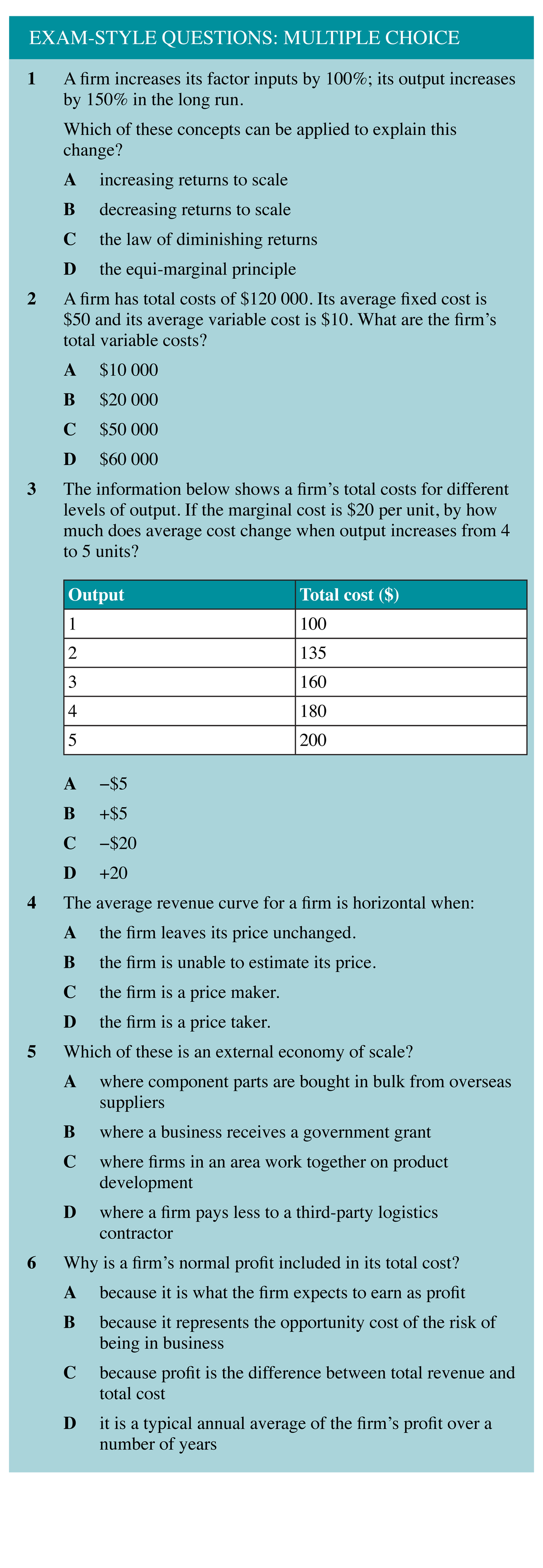 MCQ Review: Economics Concepts & Cost Analysis - Coursebook Part 148 ...
