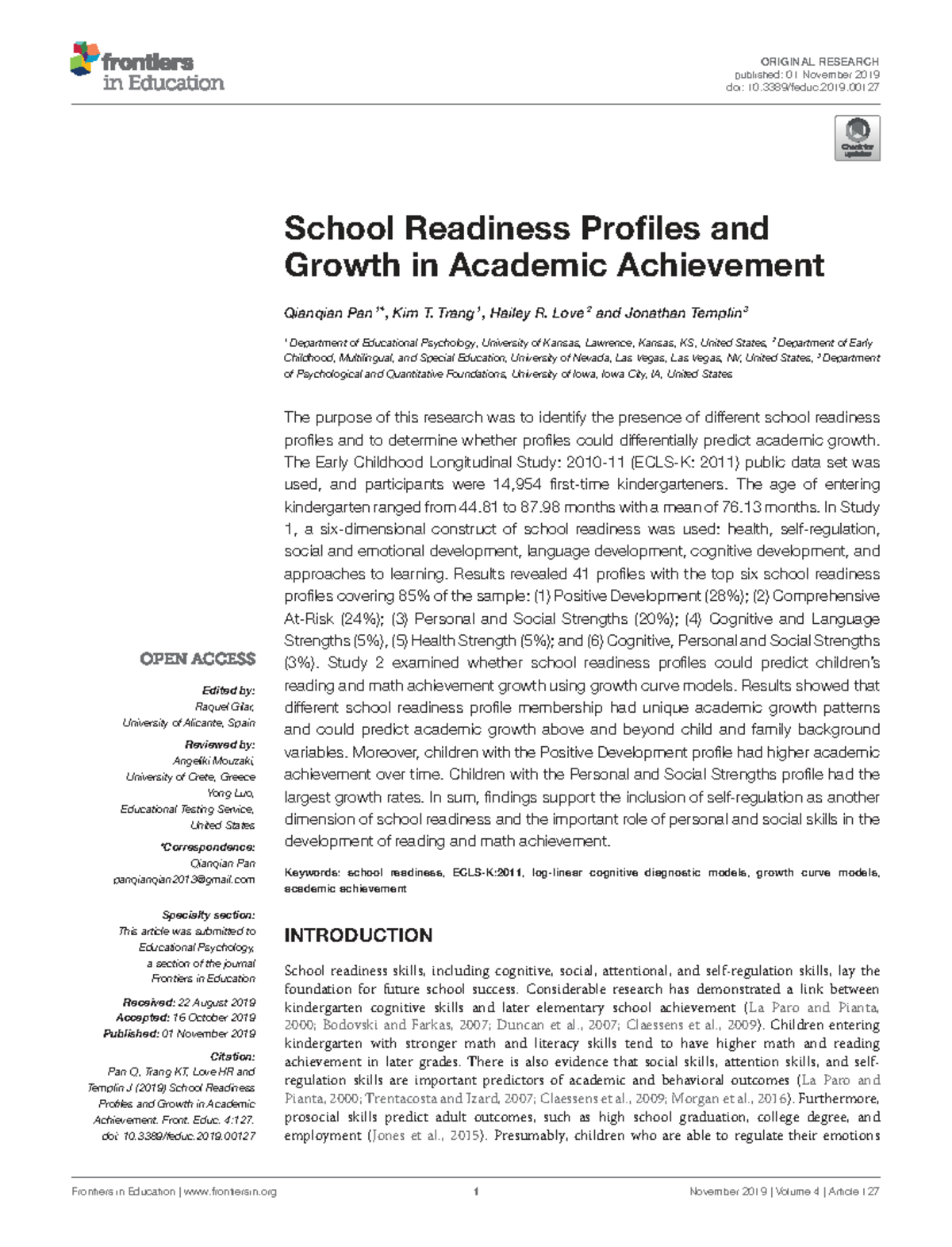 Feduc 04: School Readiness Profiles and Their Impact on Academic Growth ...