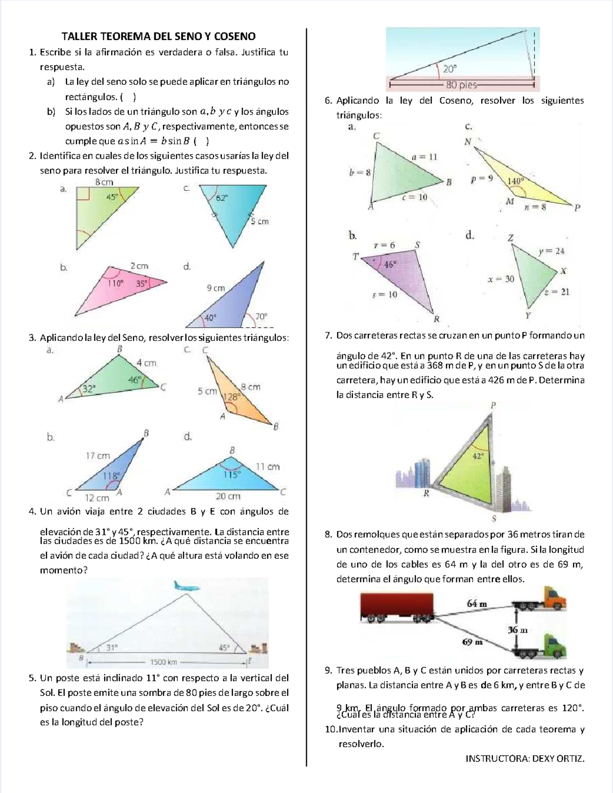 Hoja De Trabajo Sobre La Ley Del Seno Y El Coseno