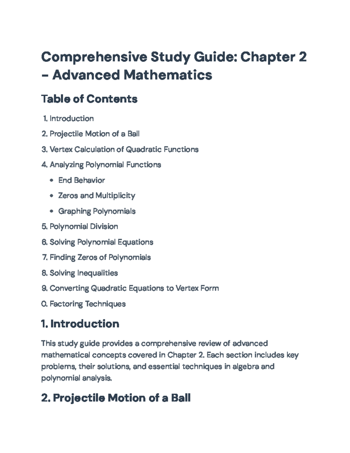 Comprehensive Study Guide: Advanced Mathematics Chapter 2 Concepts ...