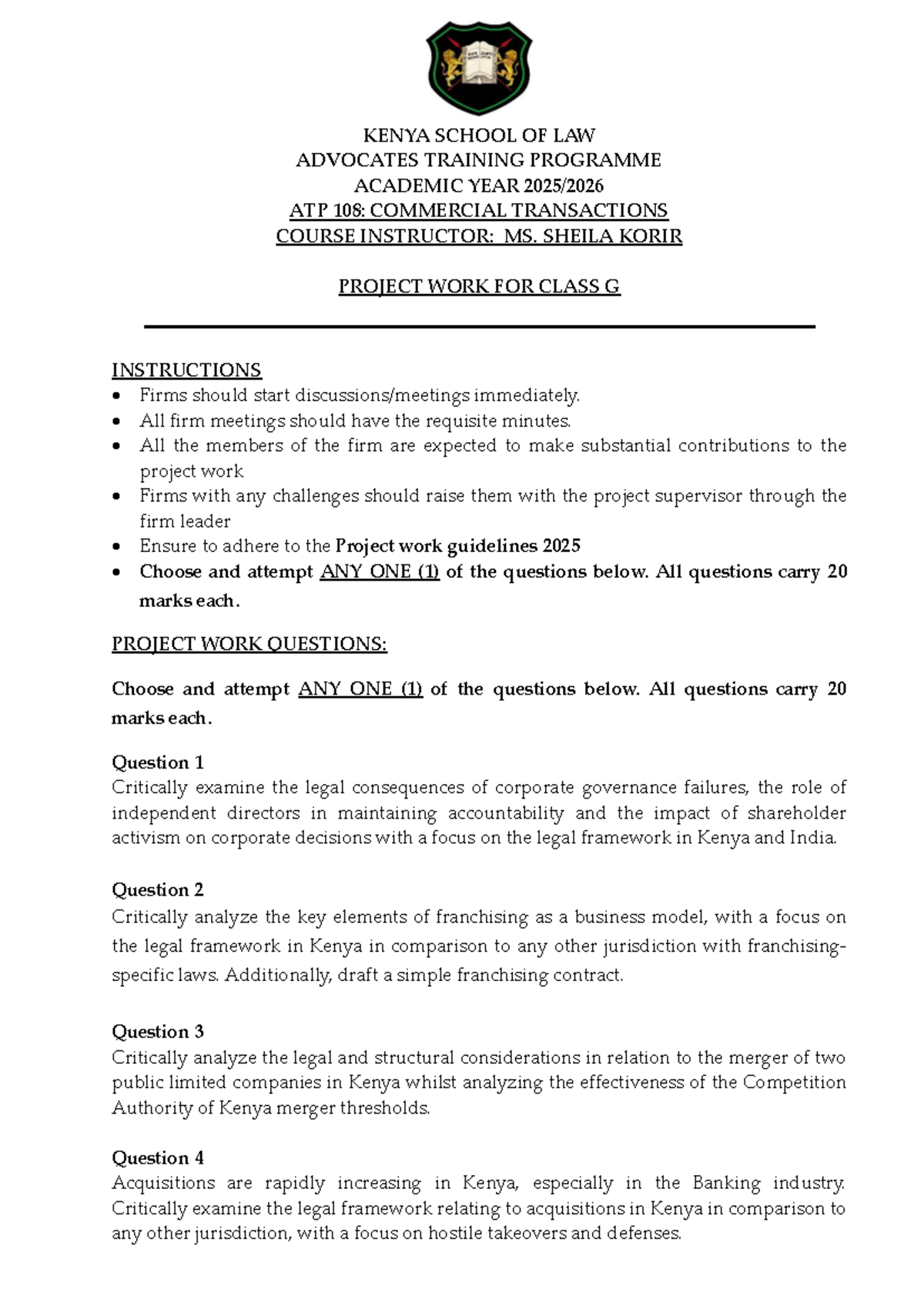ATP 108 Project Work: Analyzing Commercial Transactions in Kenya - Studocu