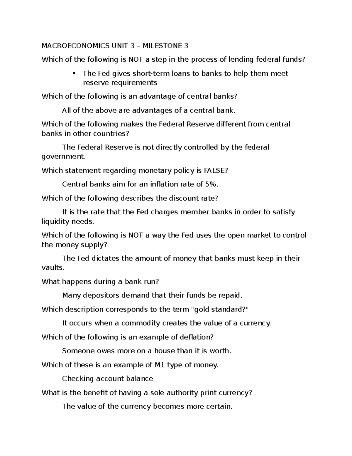 Macroeconomics Unit 3 – Milestone 3 Study Guide and Key Concepts - Studocu