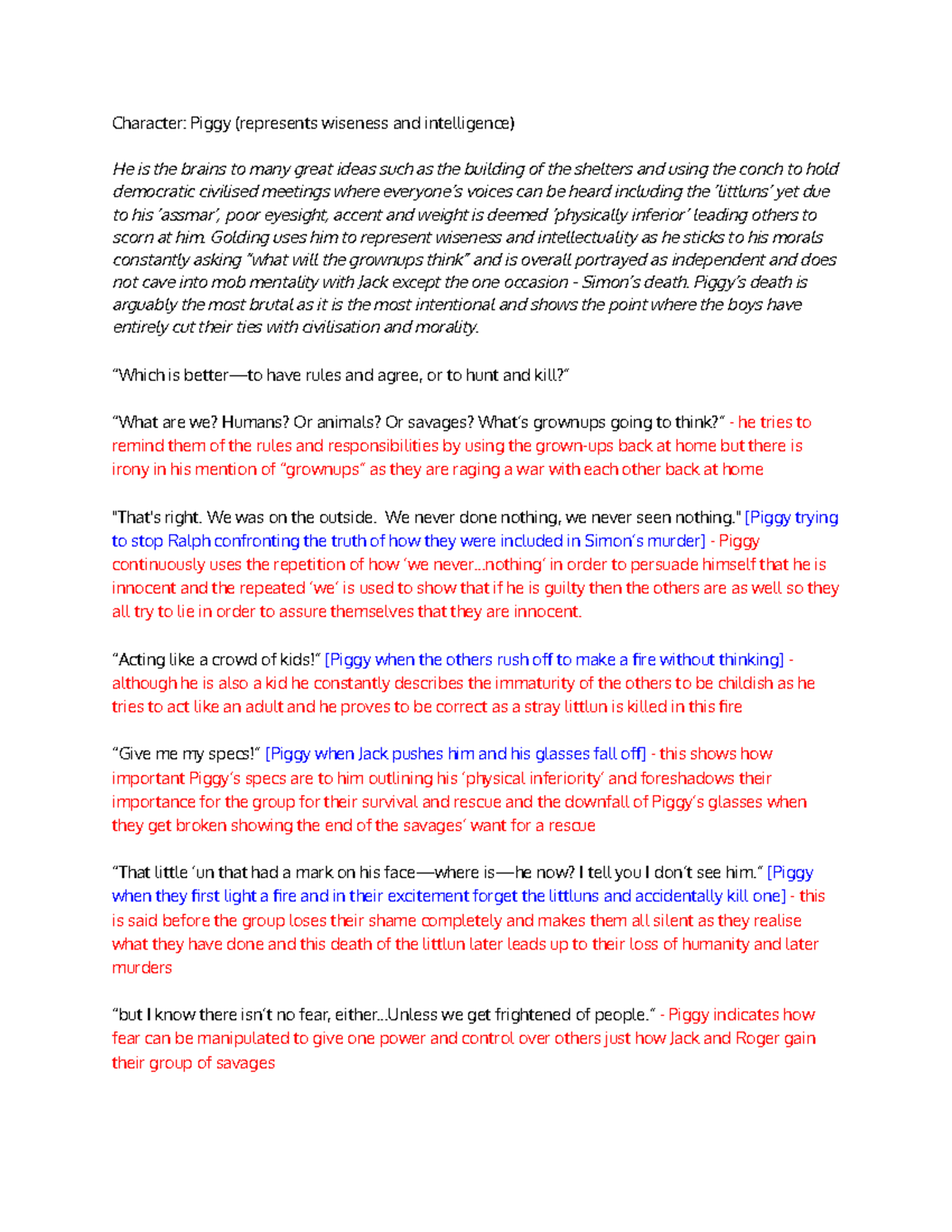 Lord of the Flies: Piggy Quotes & Insightful Analysis - Studocu