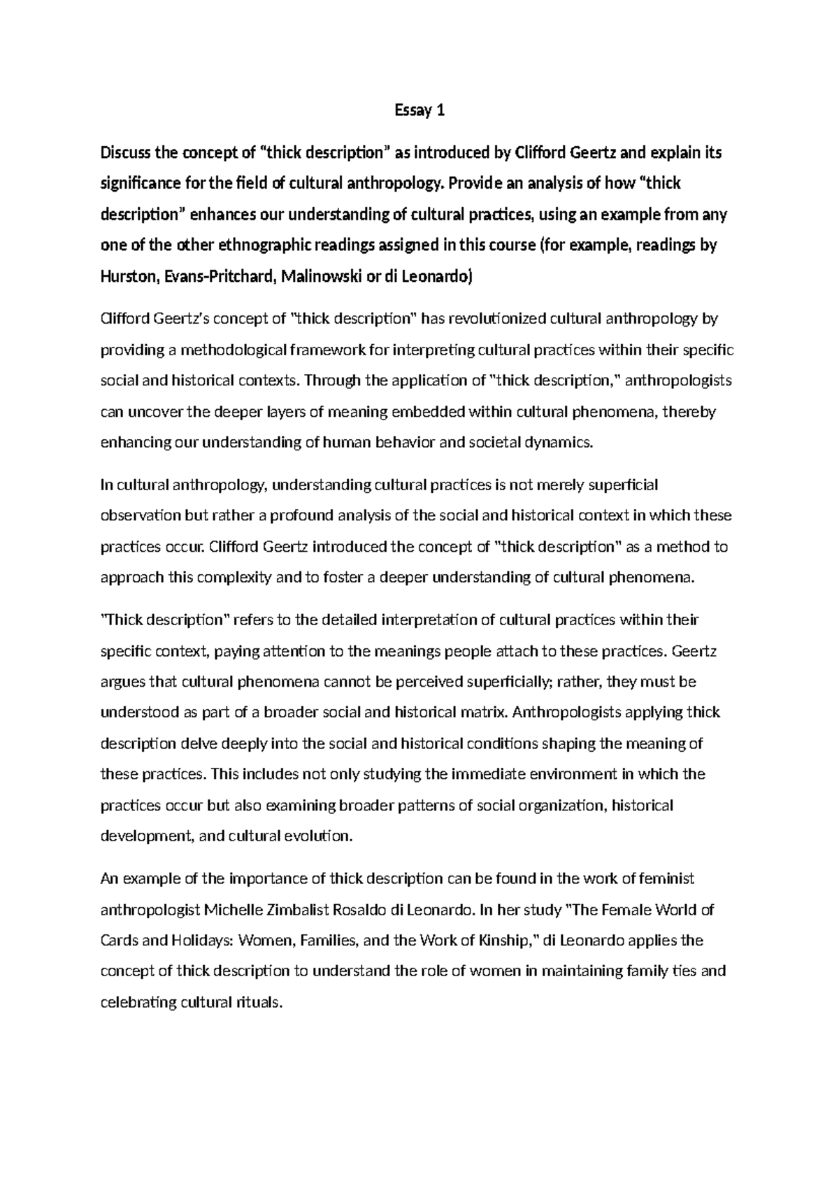 CULT 301: Final Essay on Geertz's Thick Description in Anthropology ...