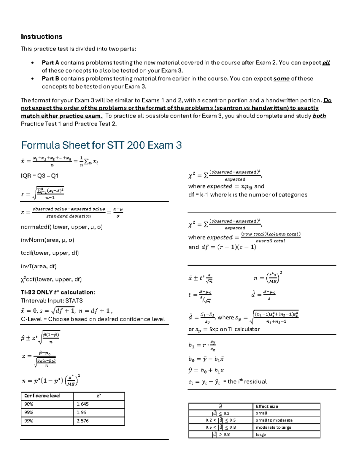 STT 200 – Exam 3 Practice Test 1: Regression Concepts & Hypothesis ...
