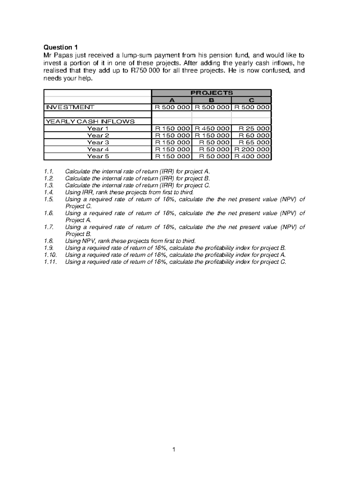Unit 2 March Test Practice Questions on Investment Projects and NPV ...
