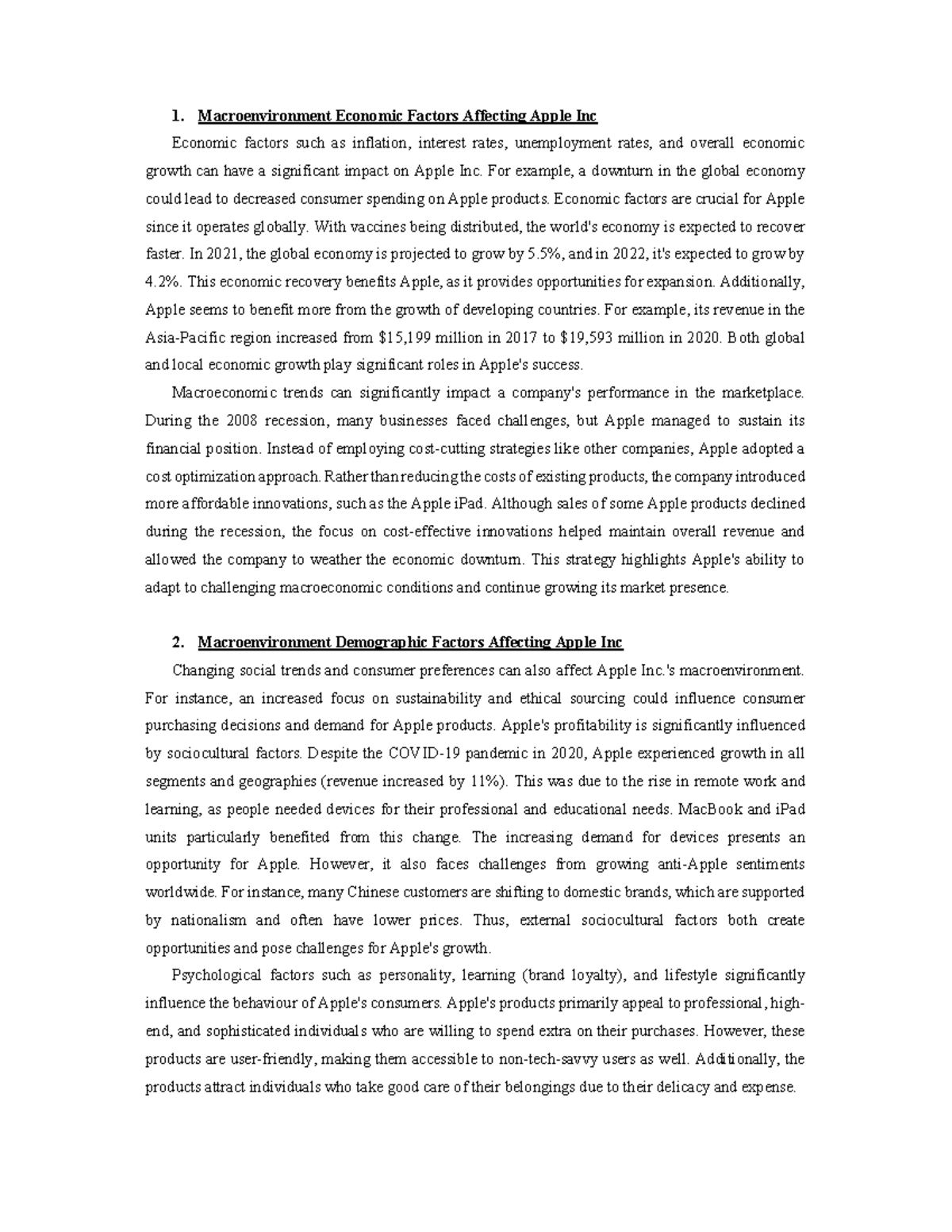 MKT 101: Macroenvironment Analysis of Apple Inc's Economic ...