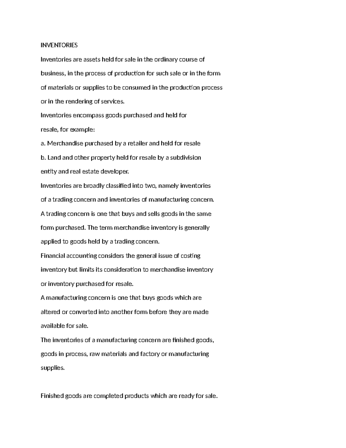 INVENTORIES - Summary of Key Concepts and Accounting Methods - Studocu