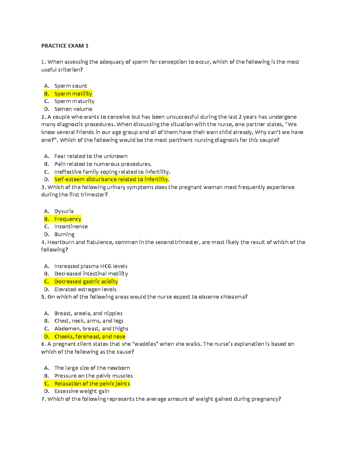 MCN-1 - Practice Exam Review for Maternal and Child Nursing - Studocu