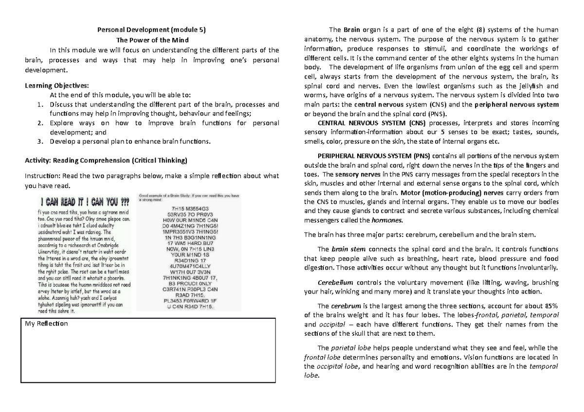 PER DEV Module 5 - Understanding Brain Functions for Personal Growth ...