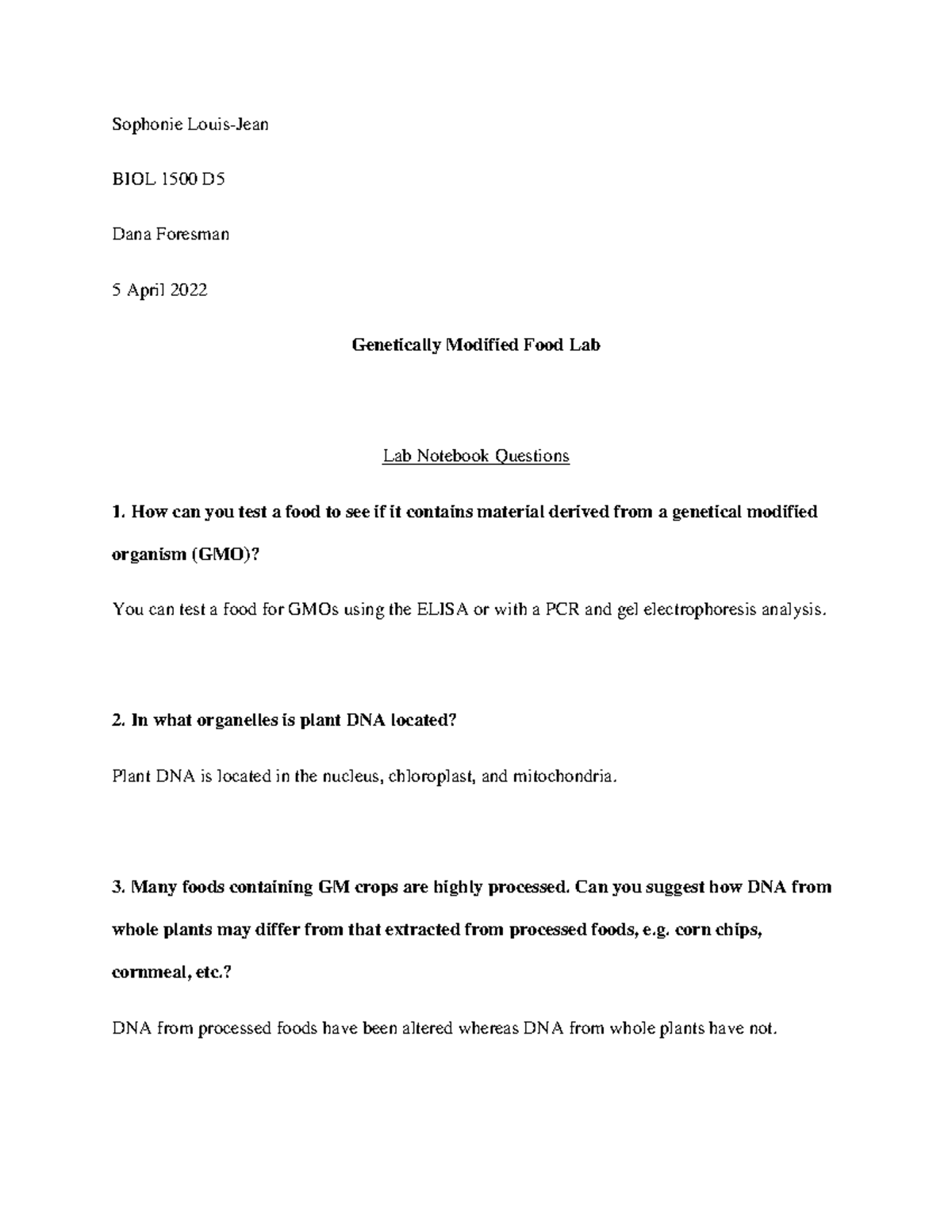 BIOL 1500 D5: Lab 9 - Genetically Modified Food Analysis HW Part 1 ...