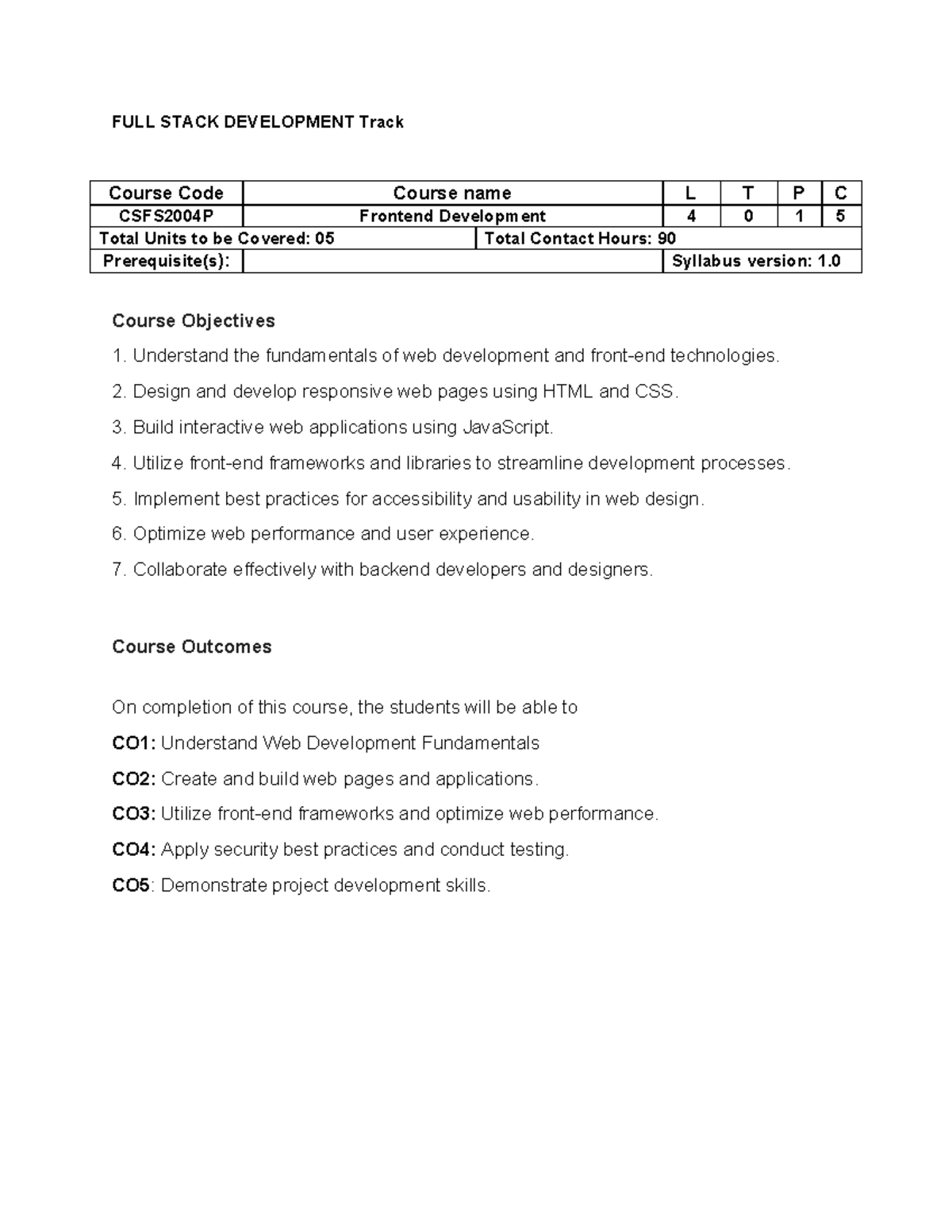 Frontend Development Syllabus - CSFS2004P - Studocu
