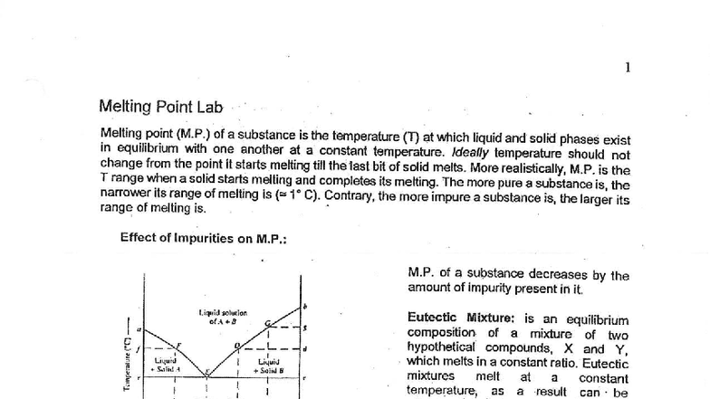 Melting Point Lab Report (Chem 101): Effects of Impurities on M.P ...