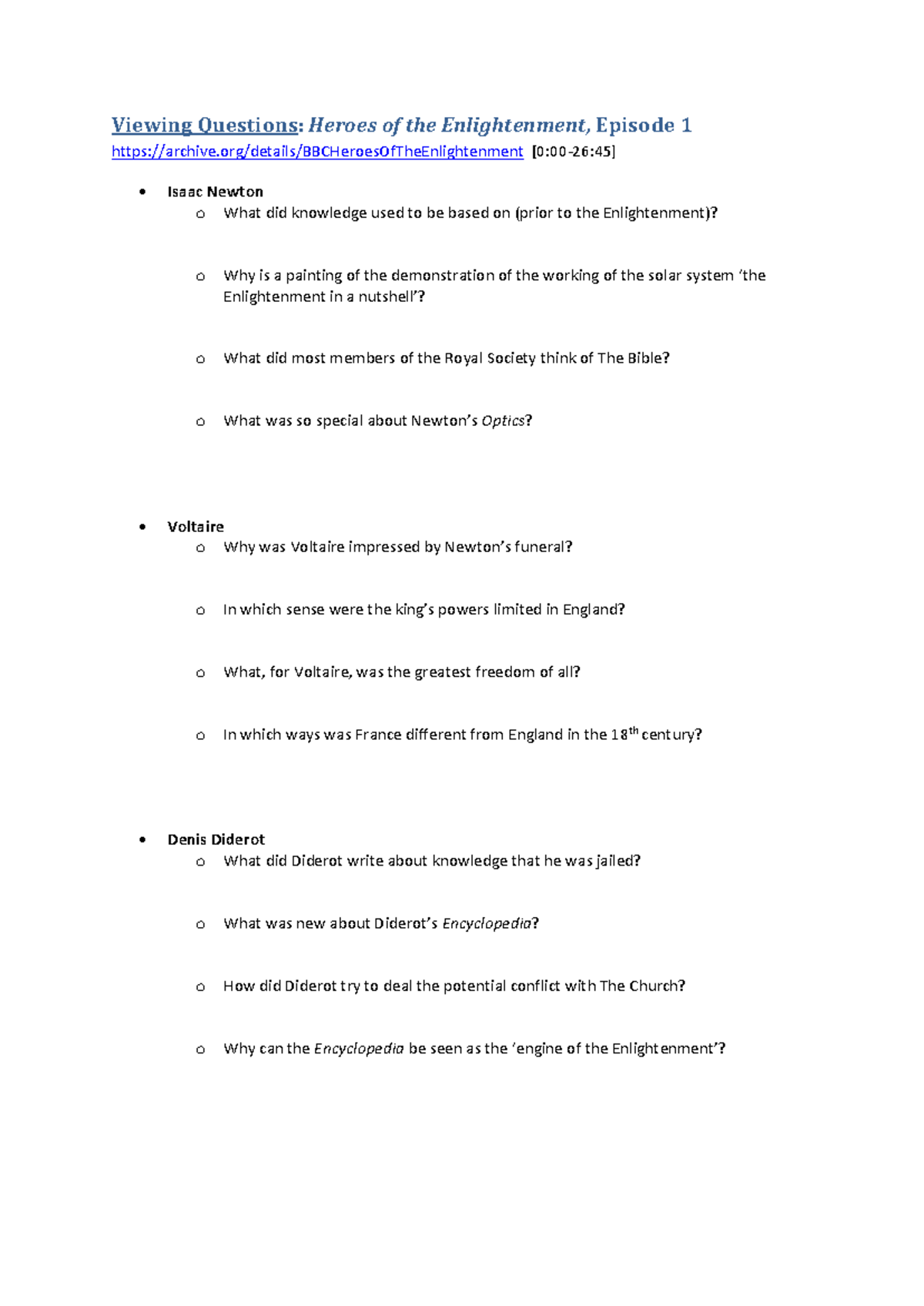 Heroes of the Enlightenment: Reading Questions & Insights - Studocu