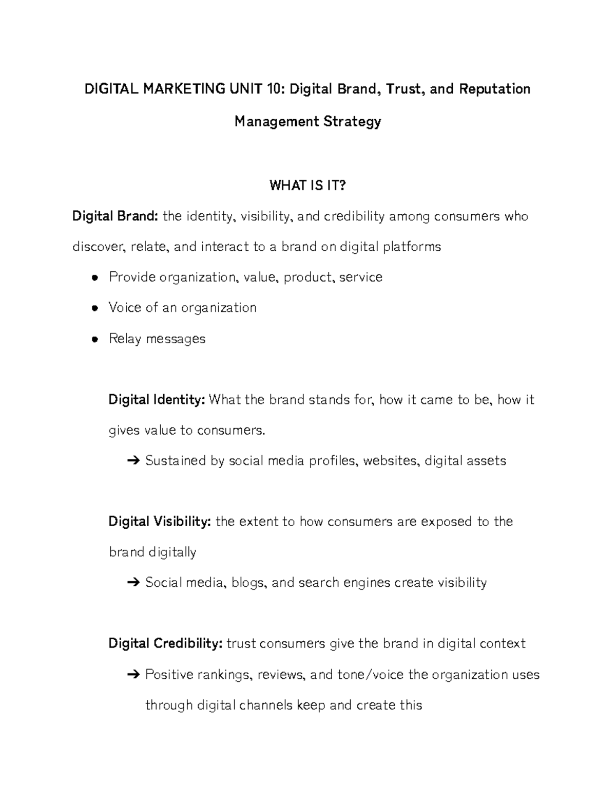 Digital Marketing UNIT 10: Strategies for Brand Trust & Reputation ...